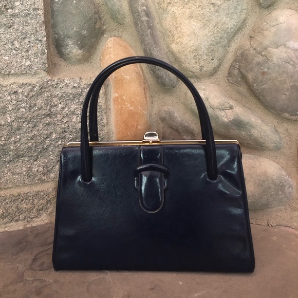 Bags | Vintage Navy Blue Leather Purse | Poshmark